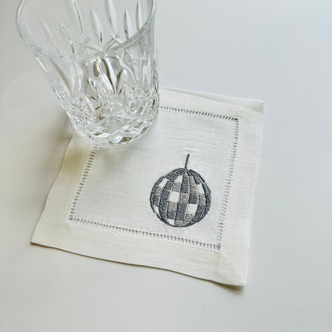 Embroidered Disco Ball Linen Cocktail Napkins, Retro Custom Napkins ...