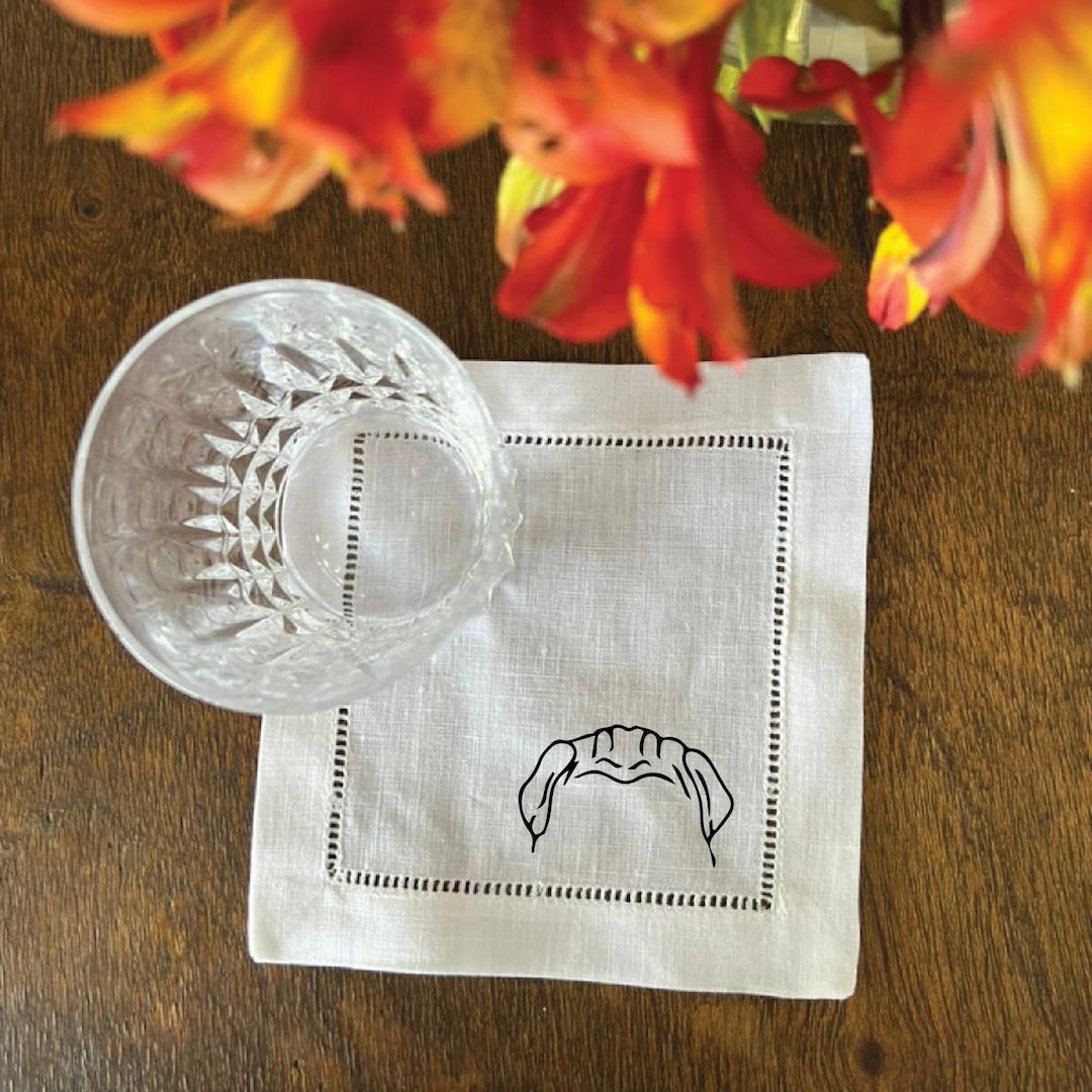 Embroidered Pug Dog Ears Cocktail Linen Napkins, Embroider Puppy Linen ...