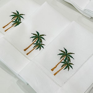 Embroidered Tropical Palm Trees Linen Placemat, Yacht Linen Placemat ...