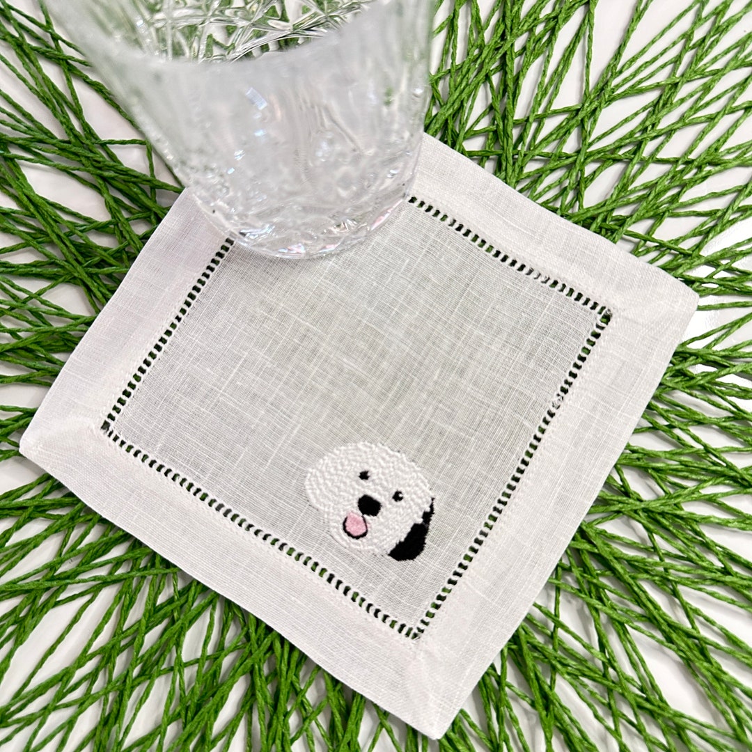 Embroidered Bernedoodle Dog Face Cocktail Linen Napkins, Embroider ...