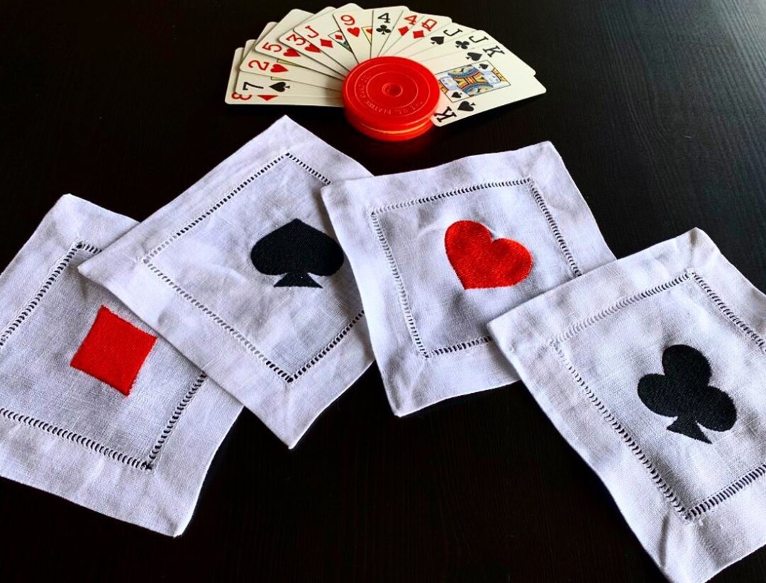 Embroidered Canasta Linen Set of Napkins, Canasta Card Game Napkins ...