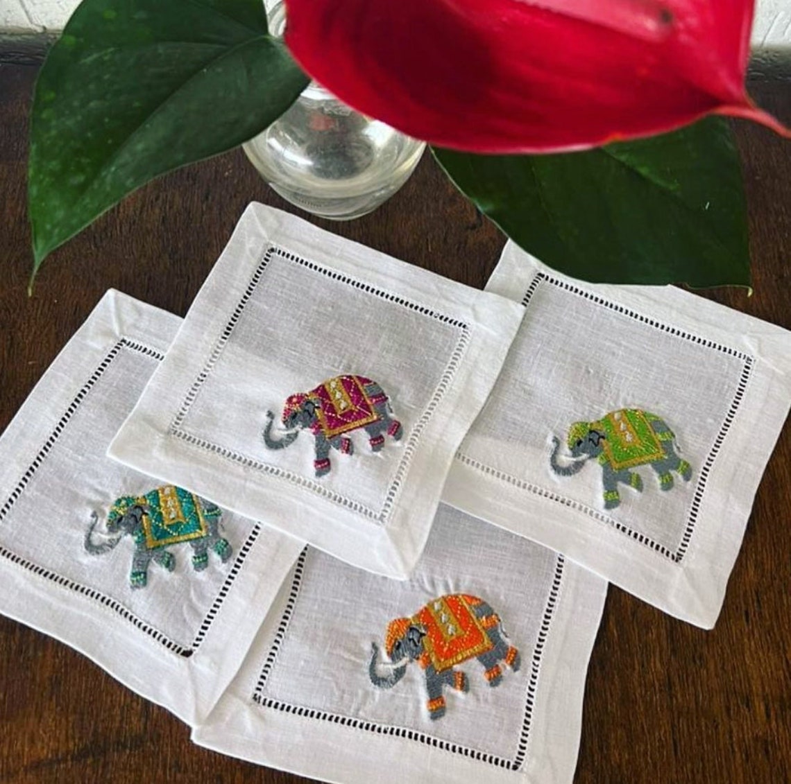 Embroidered Decoupage Royal Bold Elephant Cocktail Napkins, Luxury ...