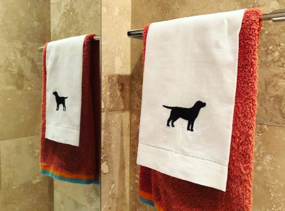 Embroidered Labrador Cocktail Linen Napkins, Puppy Linen Napkin, Yellow ...