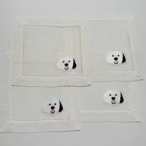 Embroidered Bernedoodle Dog Face Cocktail Linen Napkins, Embroider ...