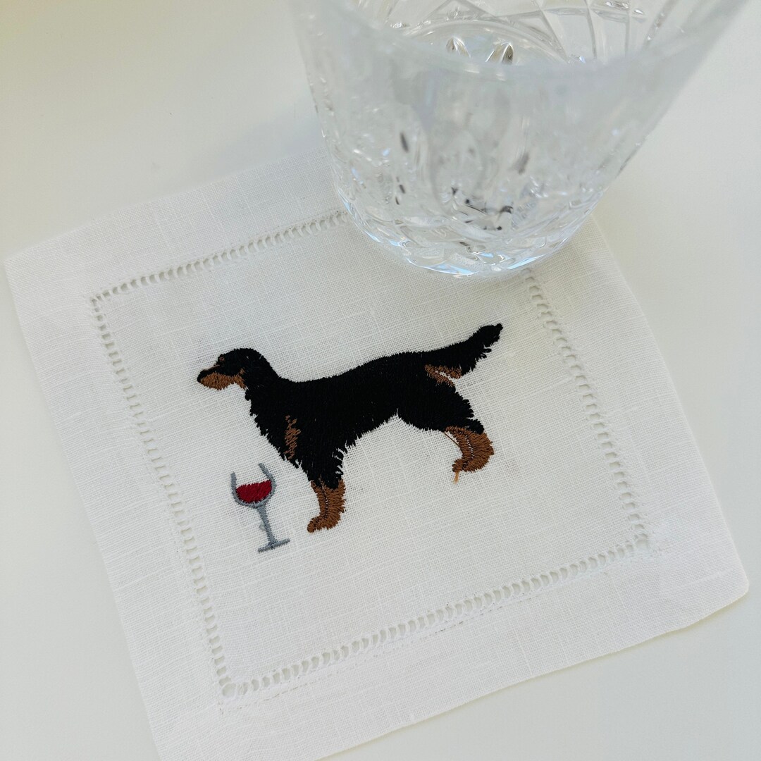 Embroidered Gordon Setter Dog Cocktail Linen Napkins, Embroider Irish ...