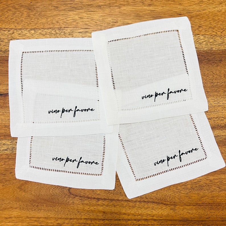 Embroidered Custom Logo Cocktail Linen Napkin, Monogram Linen Napkin ...