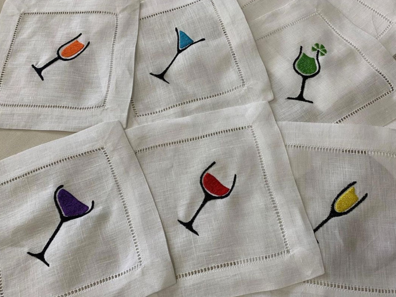 Embroidered Cocktails Linen Napkins Bar Cart Cocktail - Etsy