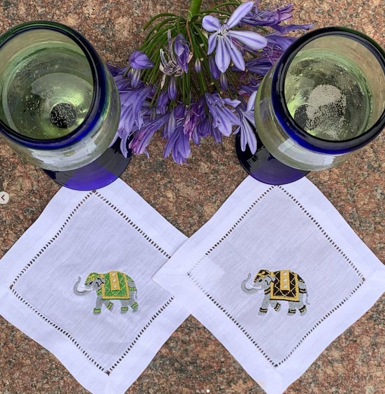 Embroidered Decoupage Royal Bold Elephant Cocktail Napkins, Luxury ...