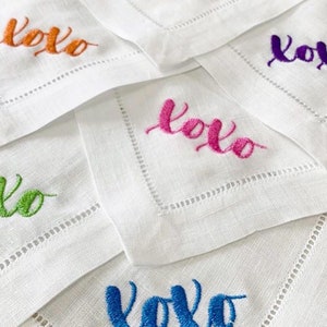 Embroidered Custom Logo Cocktail Linen Napkin, Monogram Linen Napkin ...