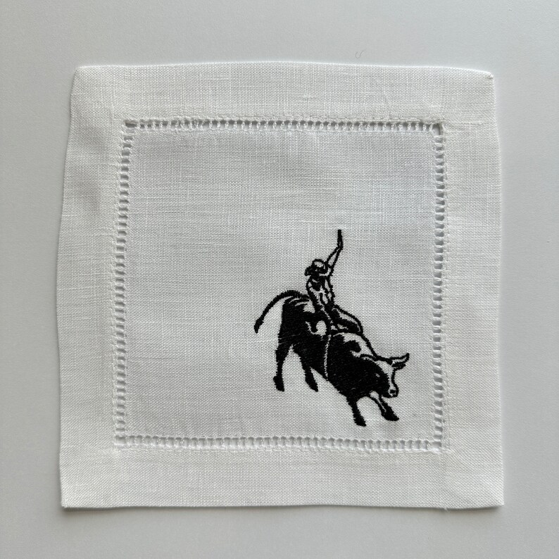 Embroidered Bull Linen Cocktail Napkins, Cowboy Custom Napkins ...