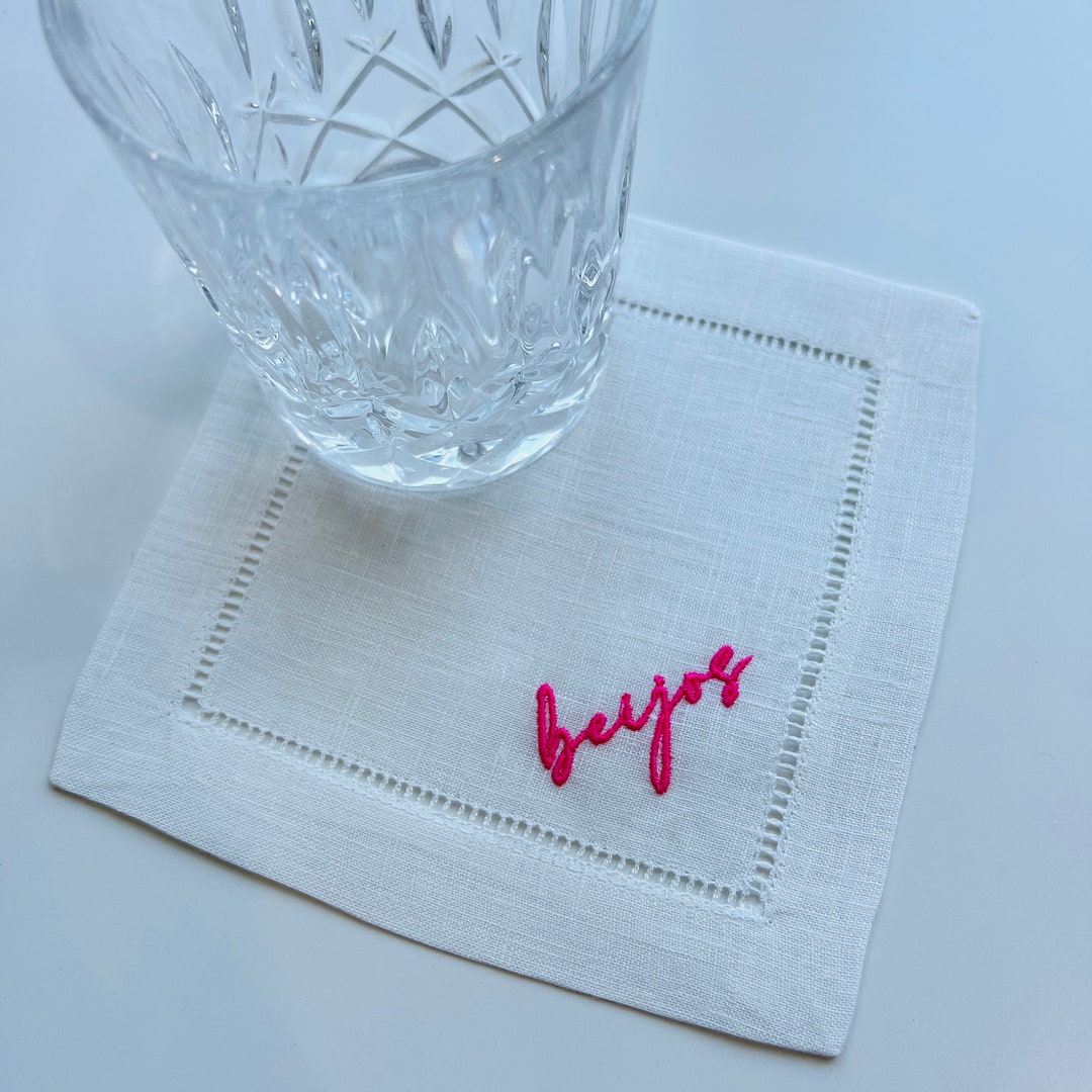 Embroidered Custom Word Cocktail Linen Napkin, Monogram Linen Napkin ...