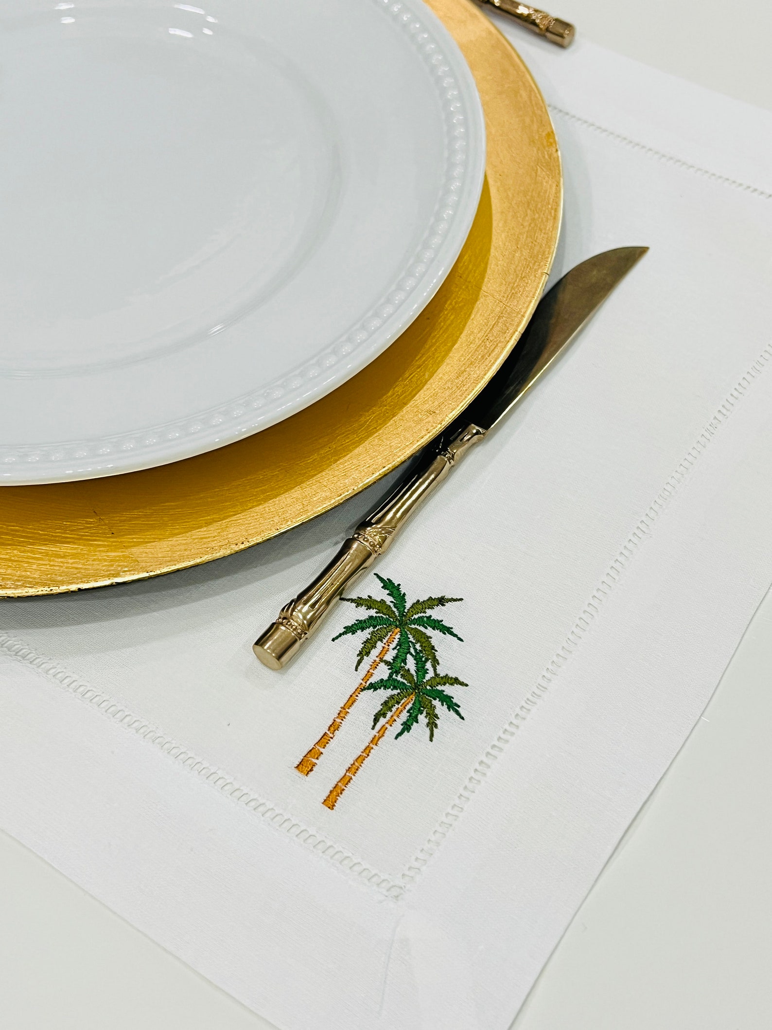 Embroidered Tropical Palm Trees Linen Placemat, Yacht Linen Placemat ...