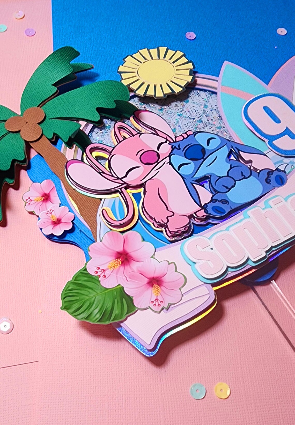 Aloha Angel and Stitch Cake Topper, Pink and Blue Cake Topper, Gender ...