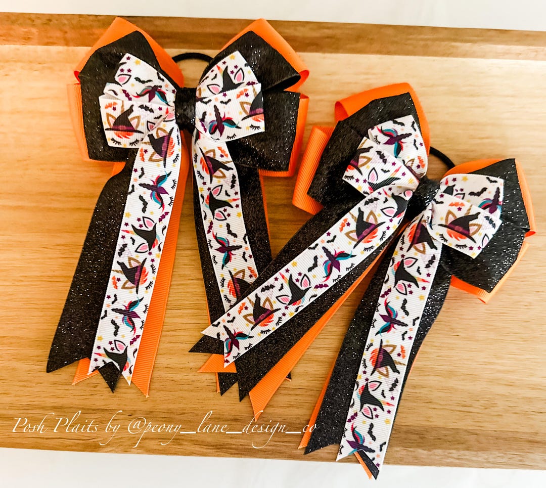 Halloween Equestrian Show Bows, Witch Unicorns Glitter Hair Bows ...