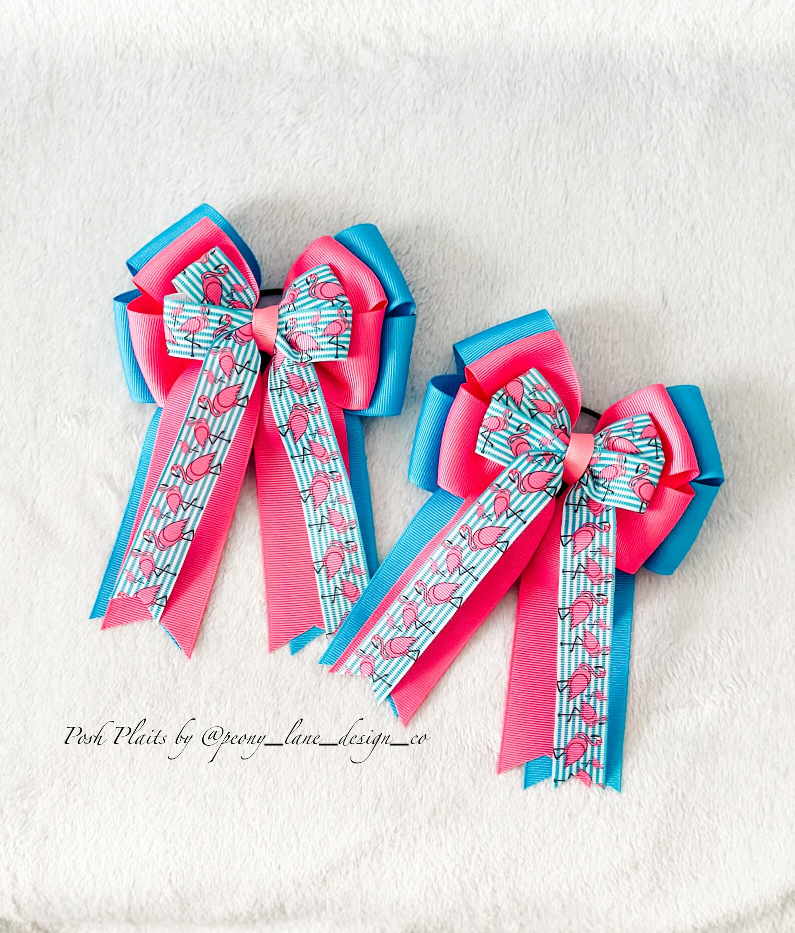 Equestrian Flamingo Show Bows With Hair Elastic, Pink Blue Horseback ...