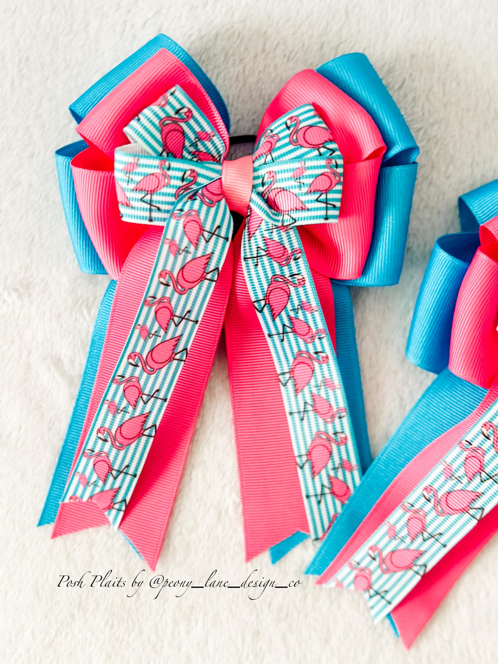 Equestrian Flamingo Show Bows With Hair Elastic, Pink Blue Horseback ...