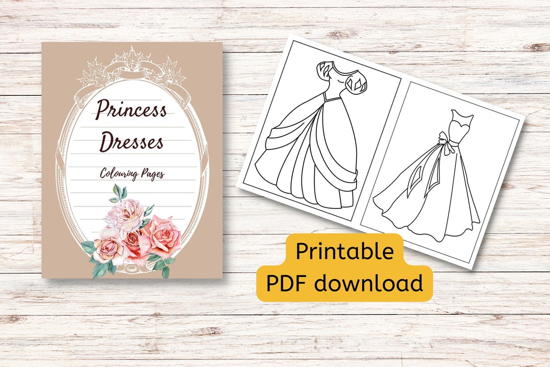 16 Princess Dresses Printable PDF Colouring Pages -ball Gowns to ...