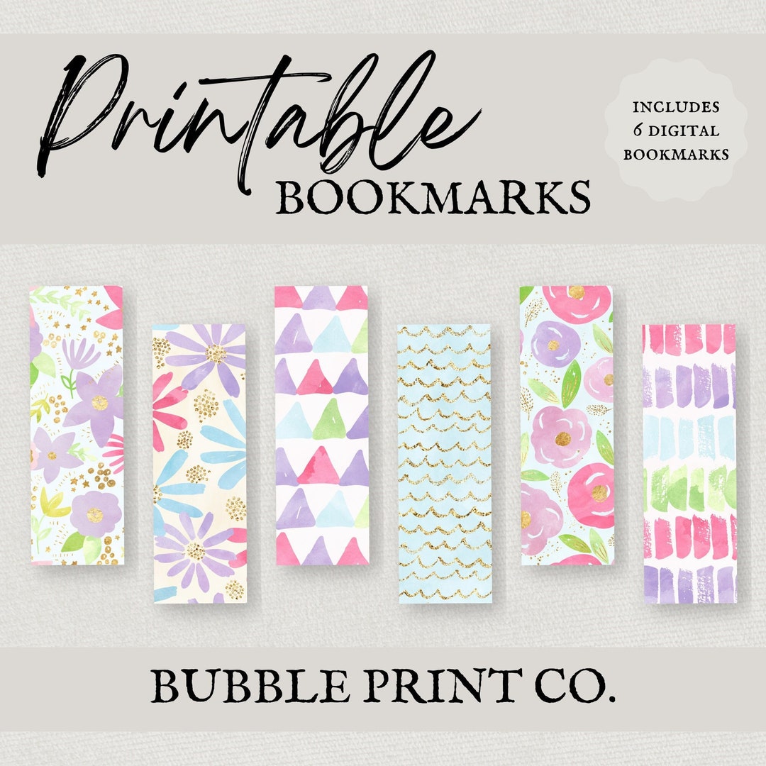 Set of 6 Digital Spring Floral Watercolor Bookmarks, Digital Product ...