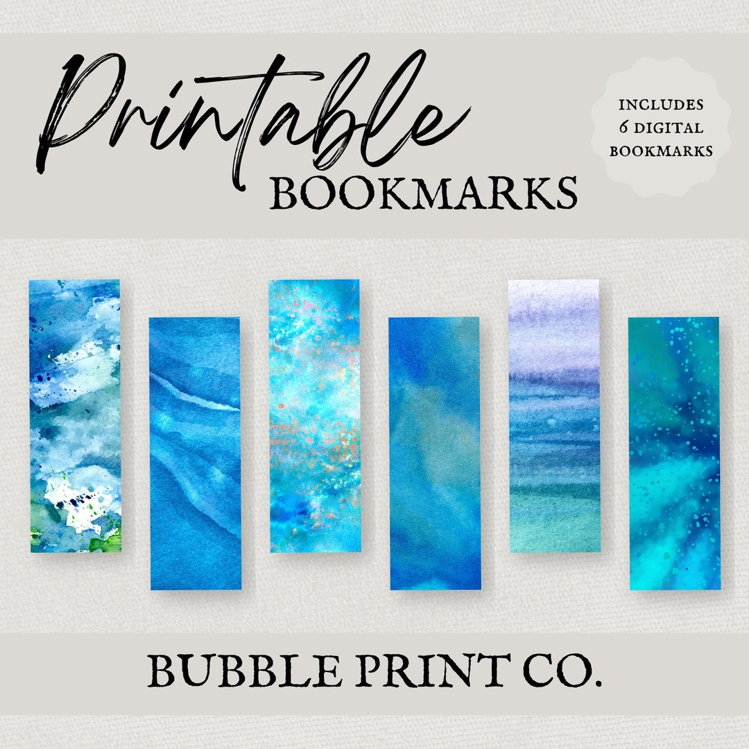 Set of 6 Digital Blue Watercolor Bookmarks, Digital Product, Printable ...