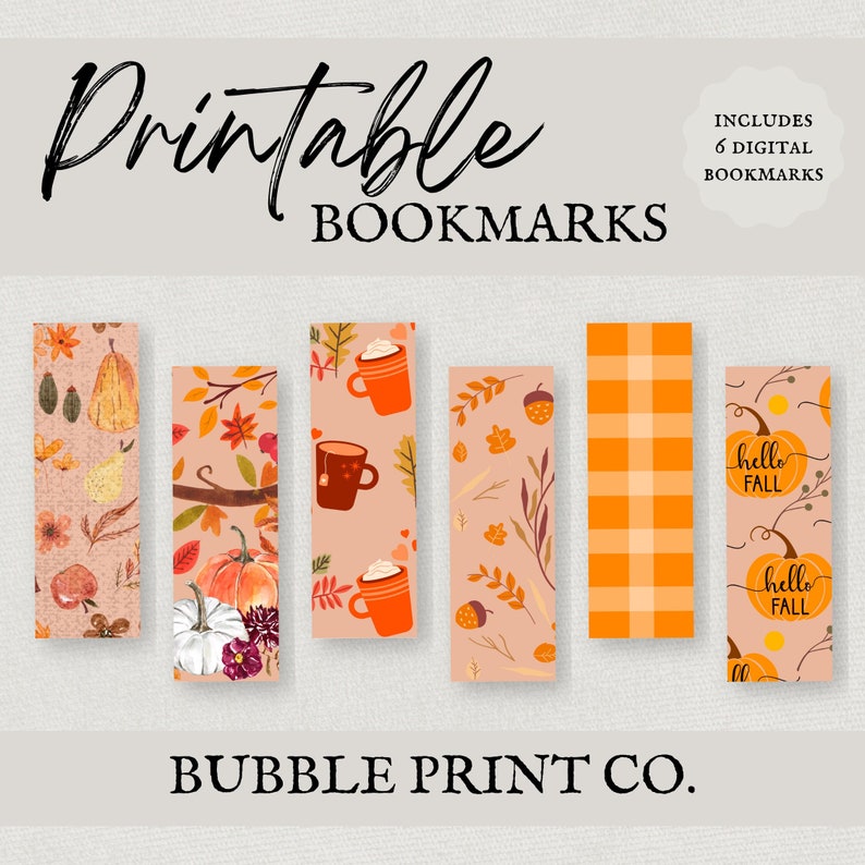 Set of 6 Digital Hello Fall Watercolor Bookmarks, Digital Product ...