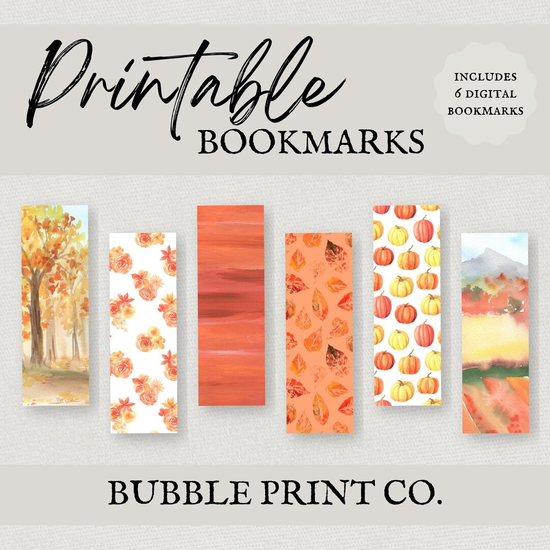 Set of 6 Digital Fall Watercolor Bookmarks, Digital Product, Printable ...