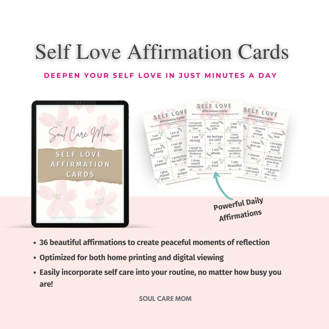 Self Love Affirmation Cards Printable Selfcare Challenge Digital ...