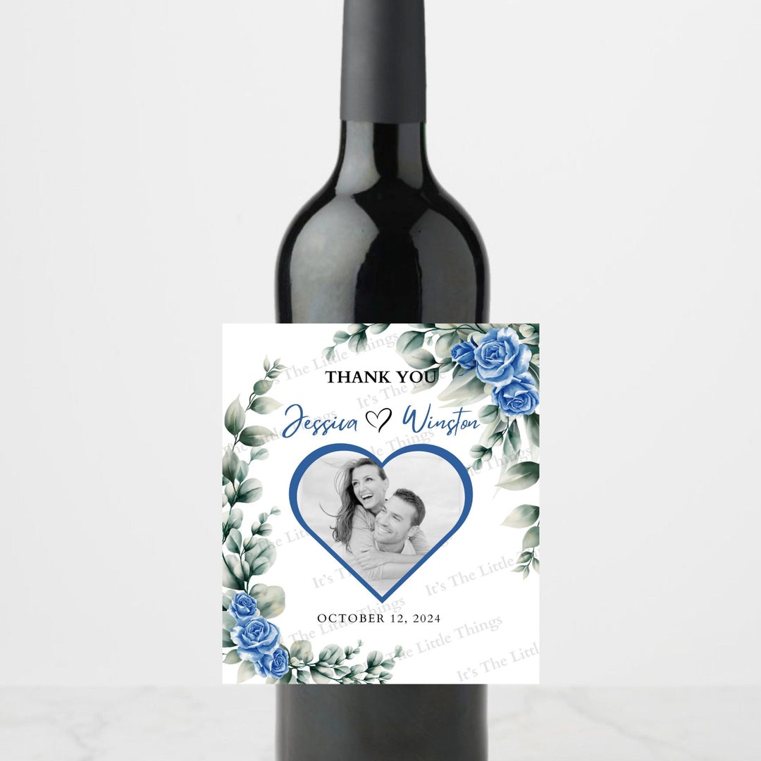 Customized Photo Wedding Wine Label | Greenery Wine Labels Wedding ...