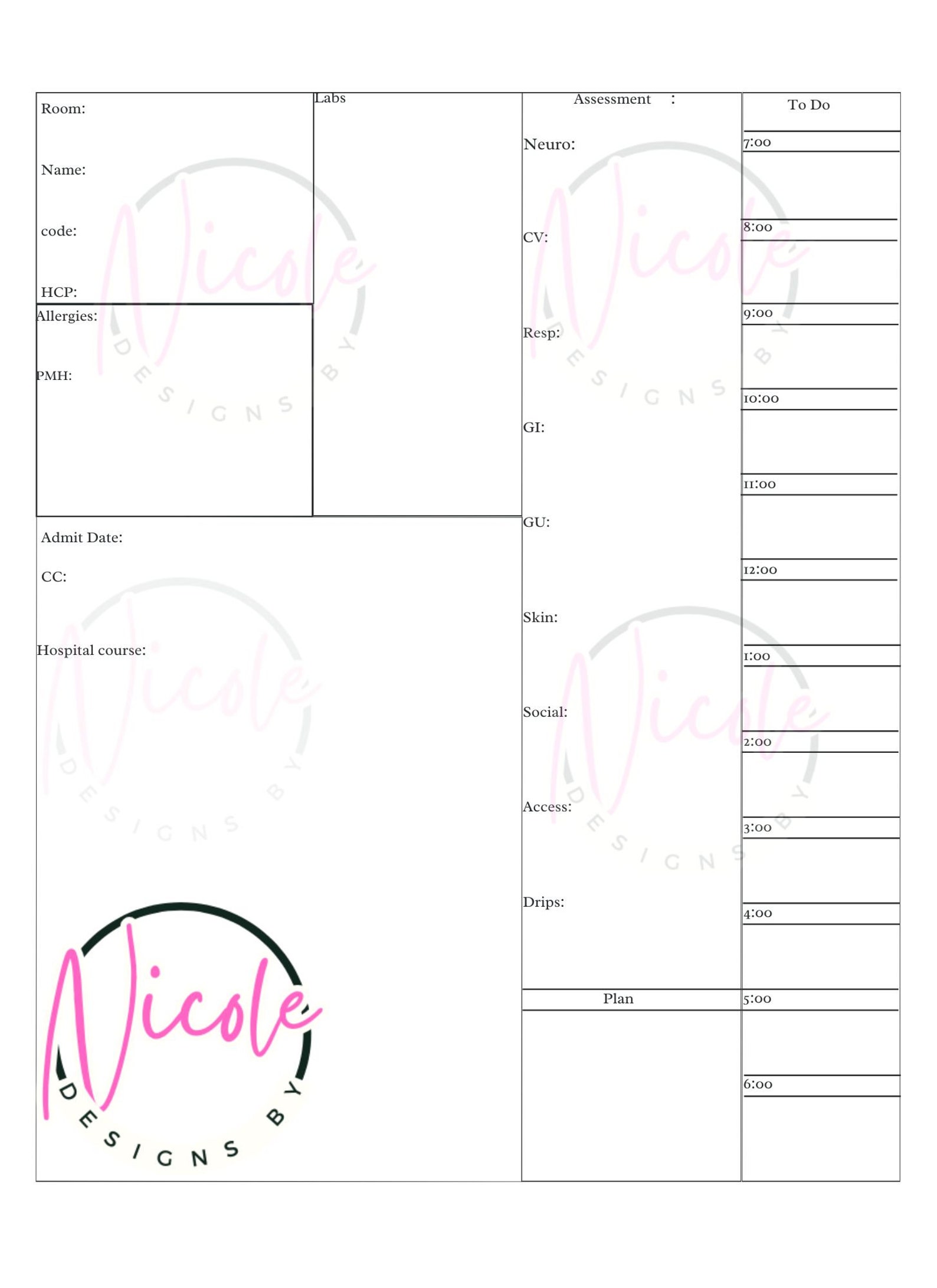 Nursing Report Sheet - Etsy