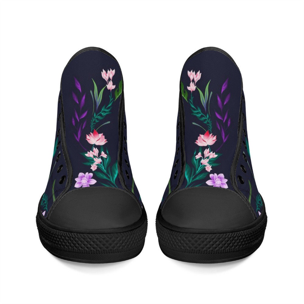 Floral Pattern High Top Blue Converse Style Sneakers Custom - Etsy