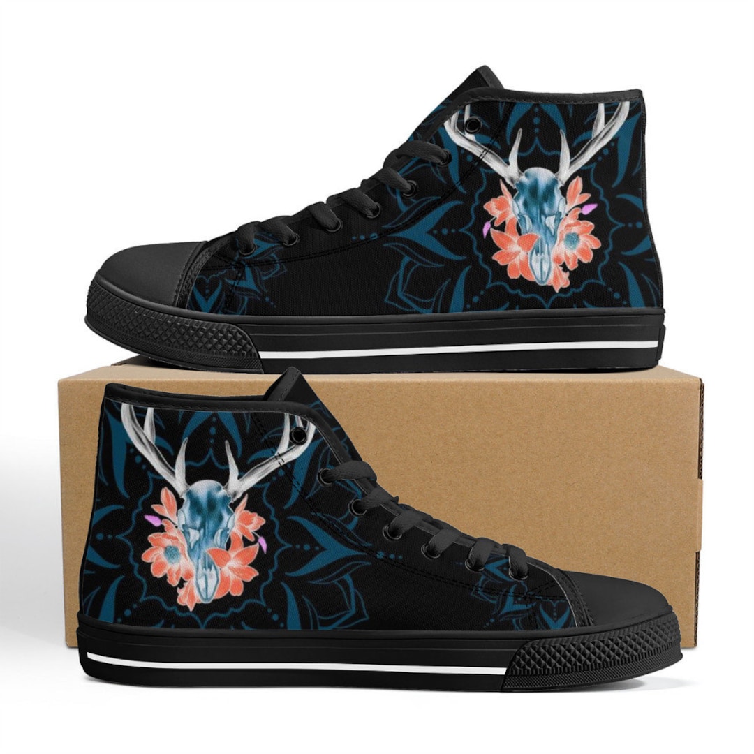 Black Deer Skull Mandala High Top Converse Style Sneakers Custom Shoes ...