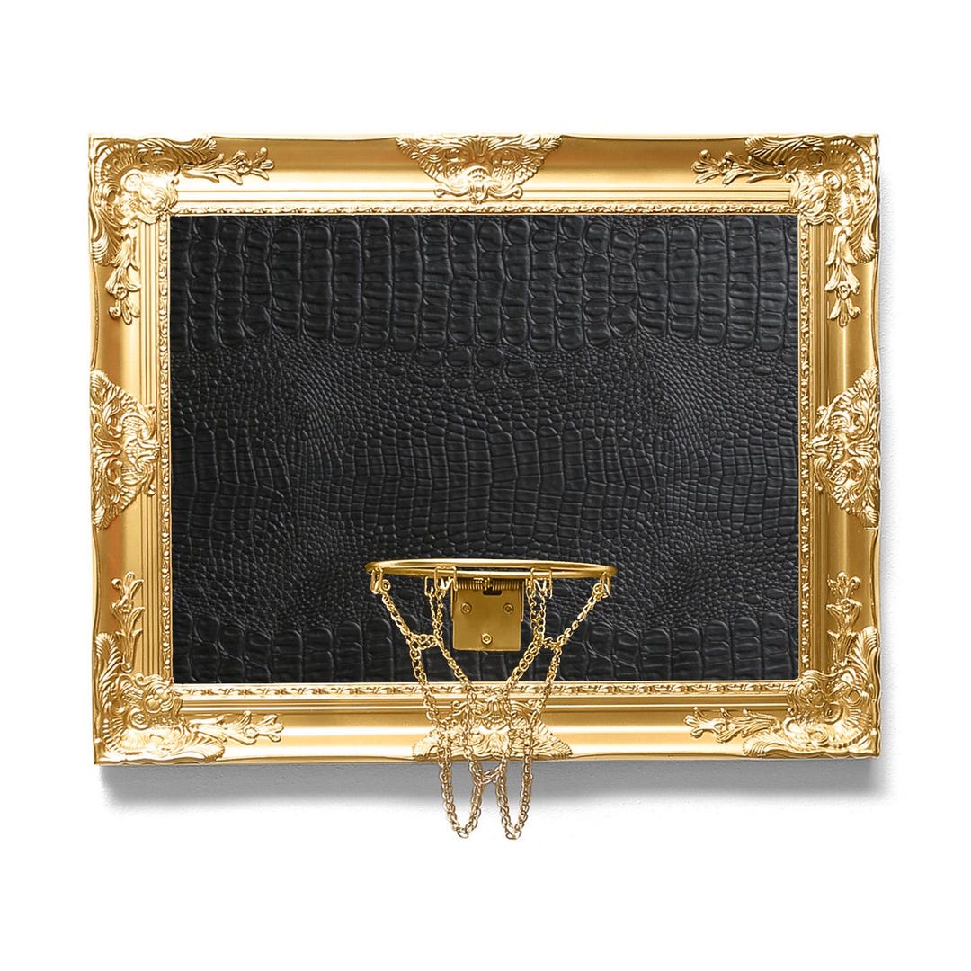 Black Alligator Leather Large Mini Basketball Hoop: Gold Chain Net ...