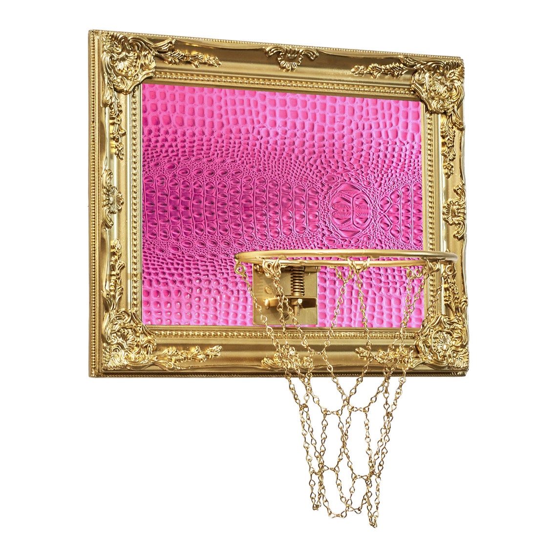 Pink Alligator Leather Mini Basketball Hoop: Gold Chain Net & Rim - Etsy