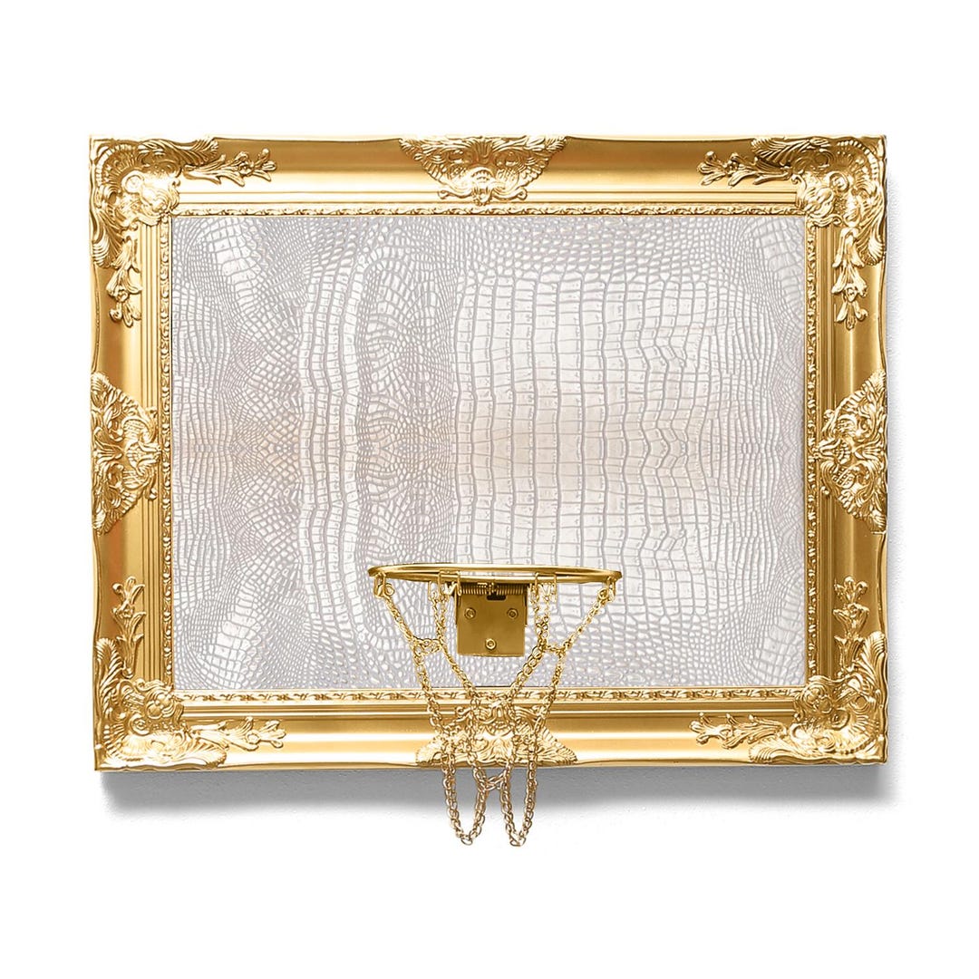 White Alligator Leather Large Mini Basketball Hoop: Gold Chain Net ...