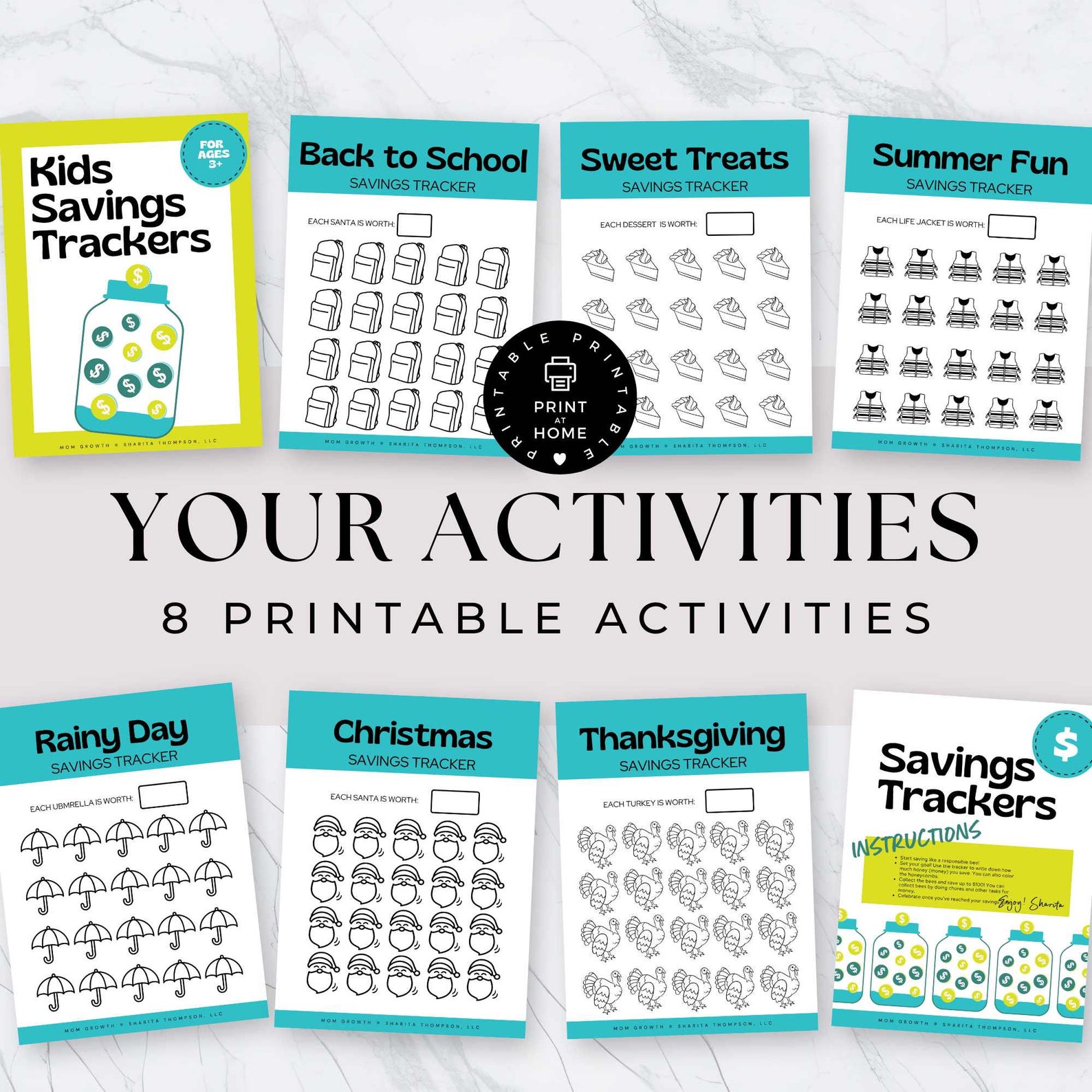 Kids Savings Tracker Printable, Money Saver Goals Challenge, Cash ...