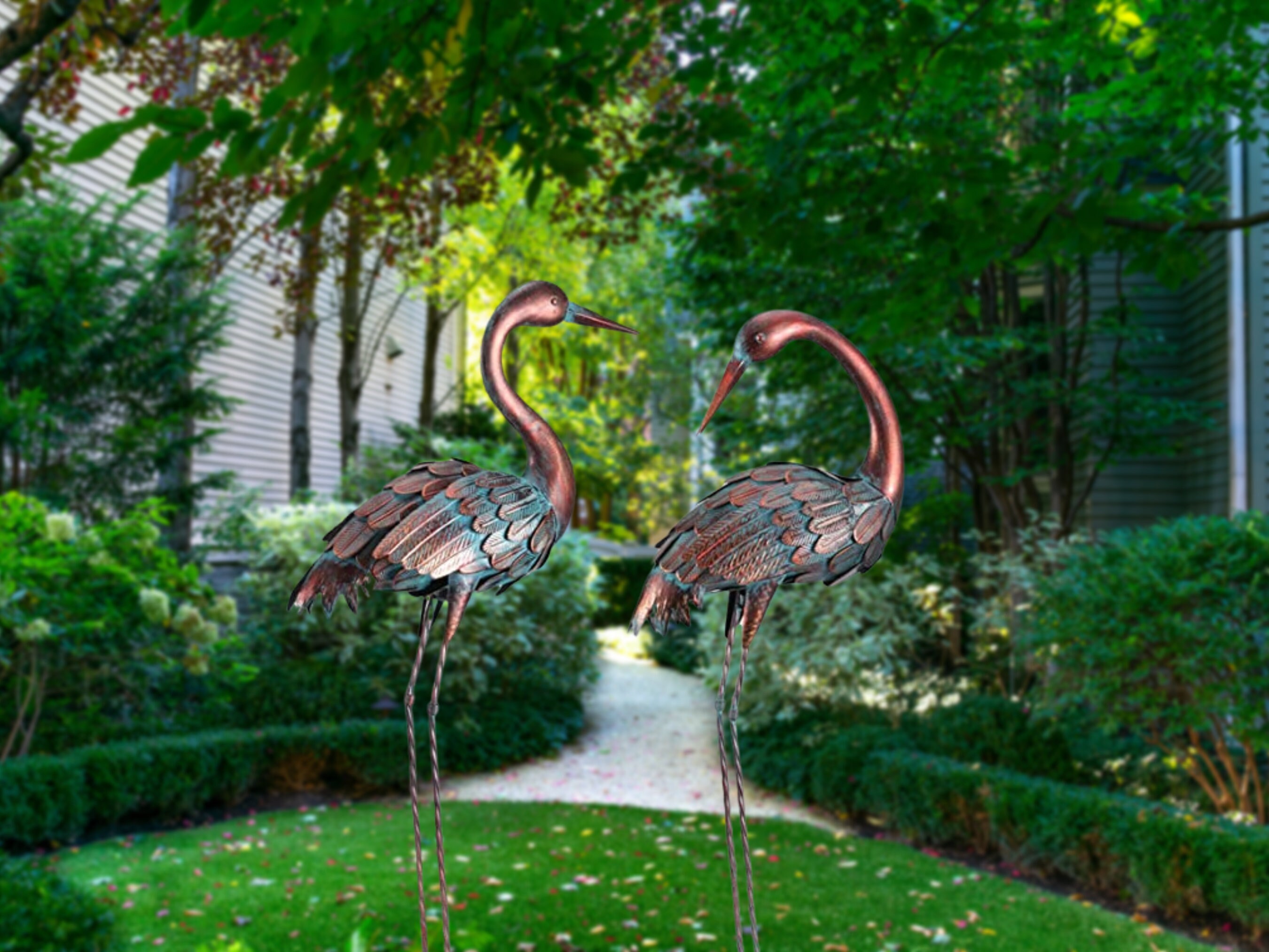 2PCK Wildlife Metallic Crane Set Outdoor Statue Bird Garden - Etsy