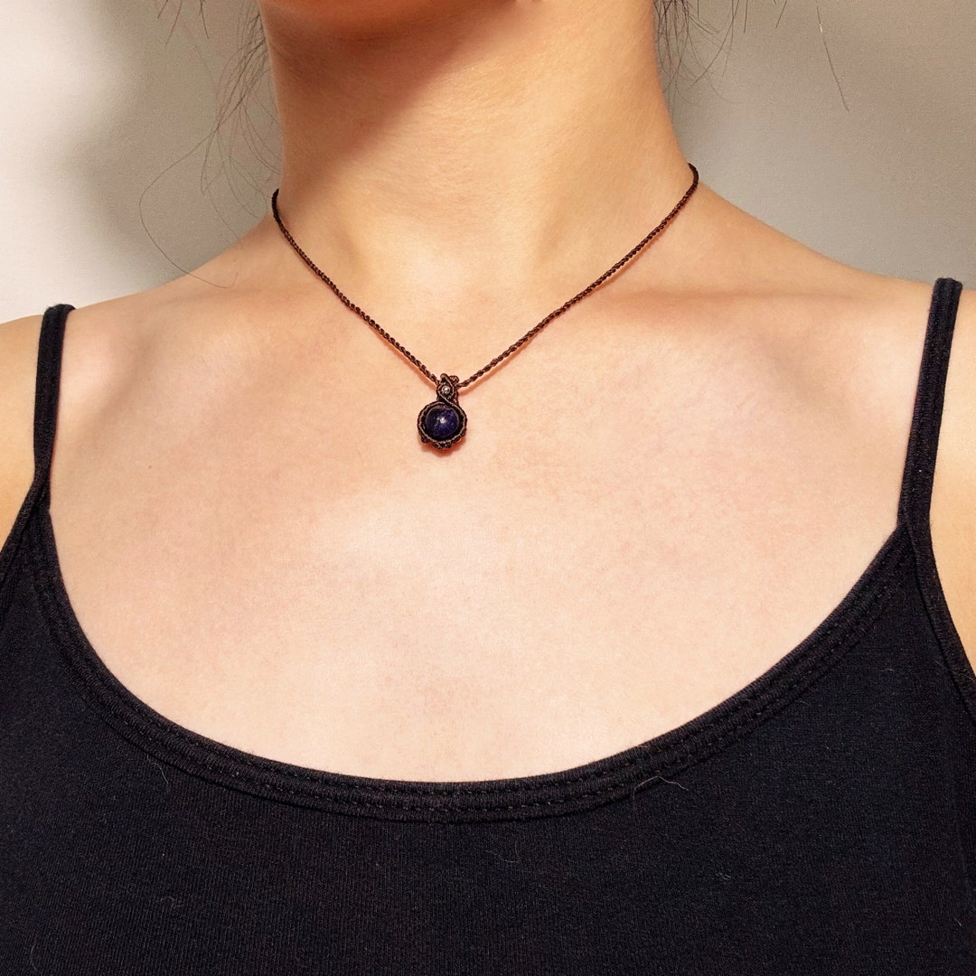 Charoite Macrame Necklace| Gemstone Healing Necklace| Adjustable Necklace| Boho Necklace| Hippie ...