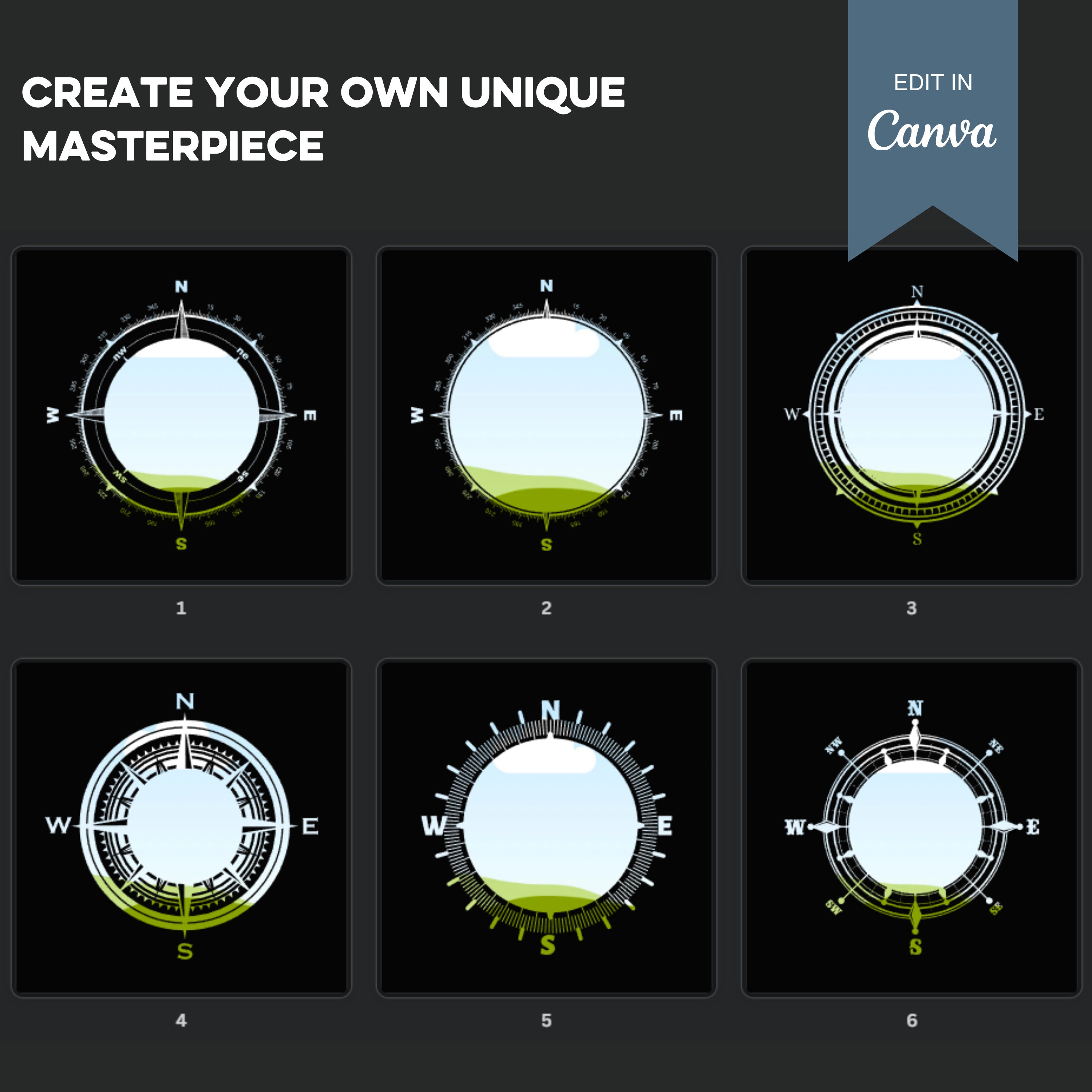 Compass Frame Canva Frame Template Editable Frame - Etsy