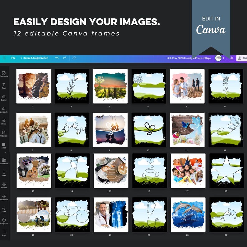 Freestyle Photo Collage Canva Frames , Editable Frame - Etsy