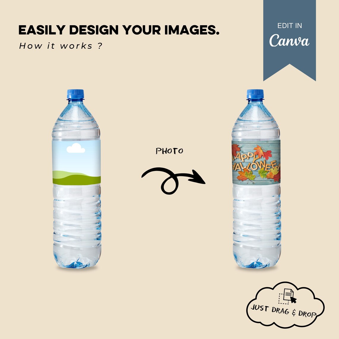 Canva Plastic Water Bottle Mockup , Party Favor Water Bottle Mockup ...