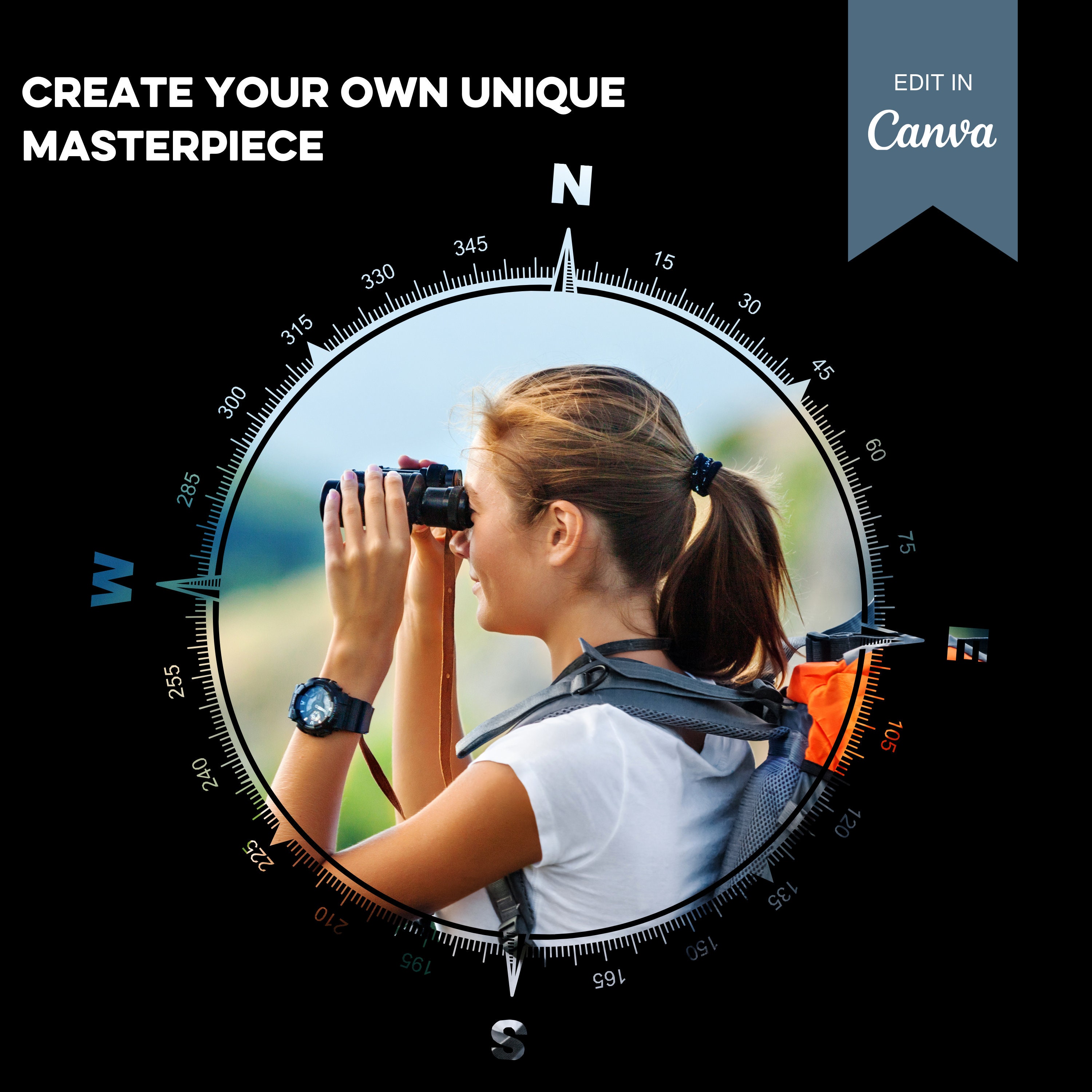 Compass Frame Canva Frame Template Editable Frame - Etsy