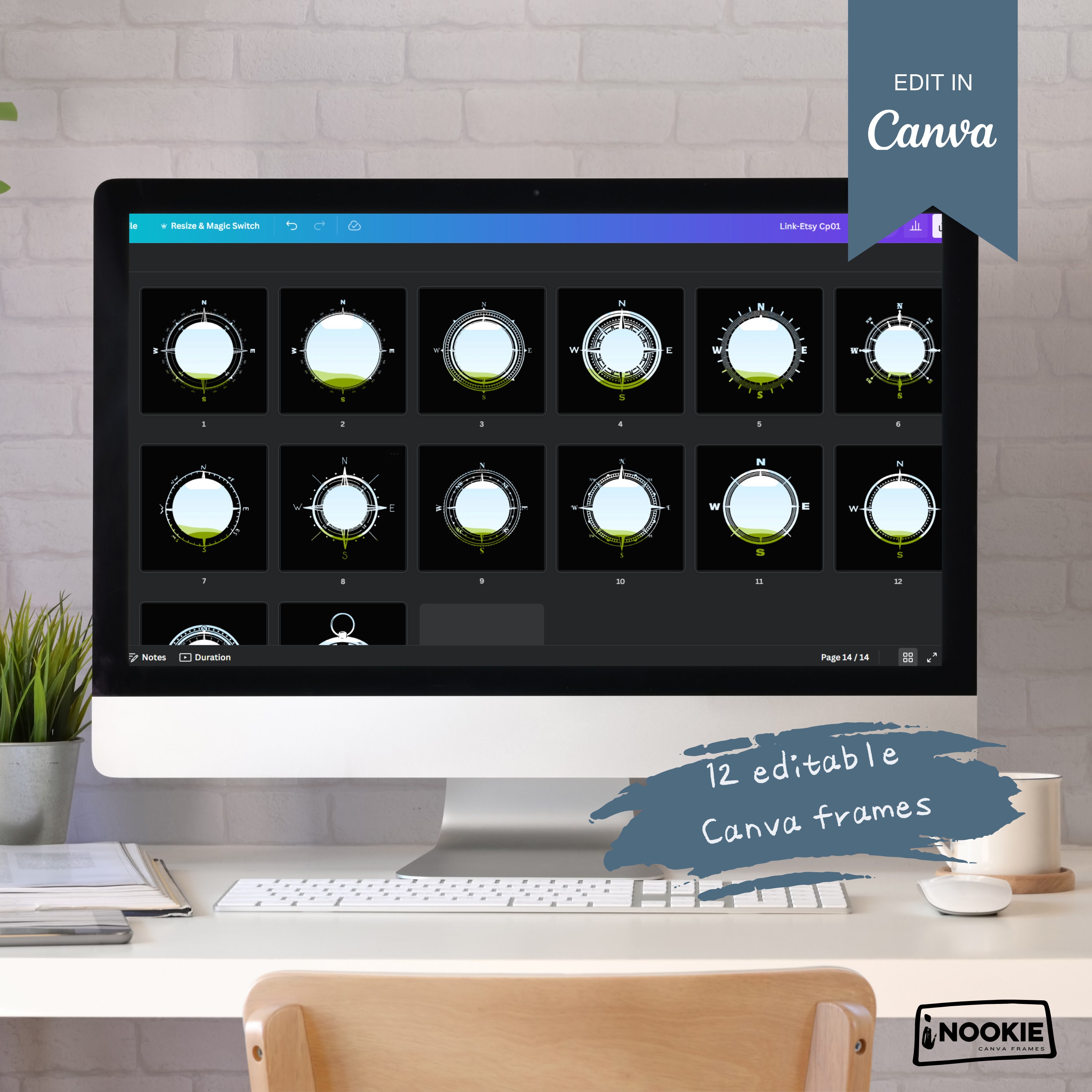 Compass Frame Canva Frame Template Editable Frame - Etsy