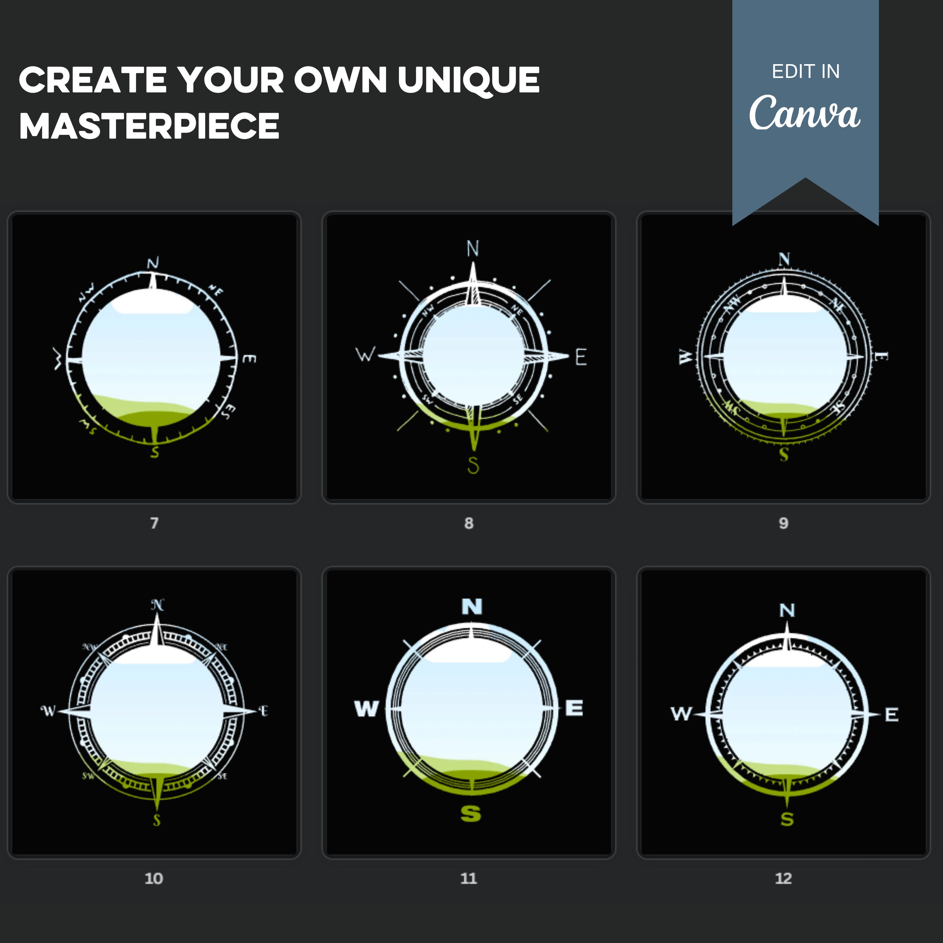 Compass Frame Canva Frame Template Editable Frame - Etsy
