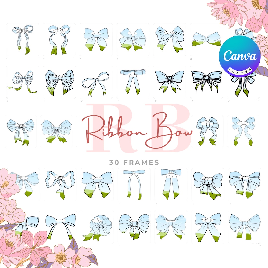 Bows Canva Frames, Trendy Ribbon Canva Frame Template, Girly Bow Canva ...