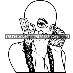 Badass Gangster Woman Ski Mask Burglar Holding Money Stacks Handgun ...
