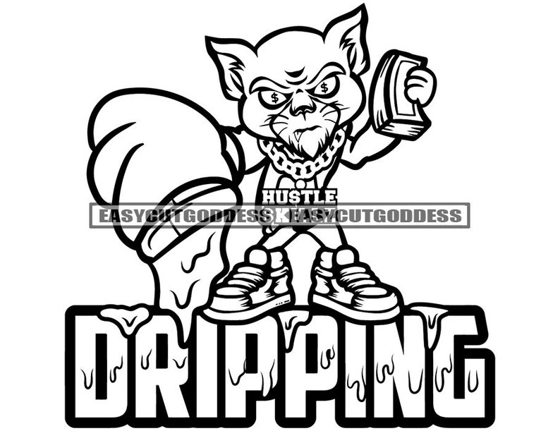 Gangster Cat Feline Cartoon Character Dripping Gangsta Money - Etsy