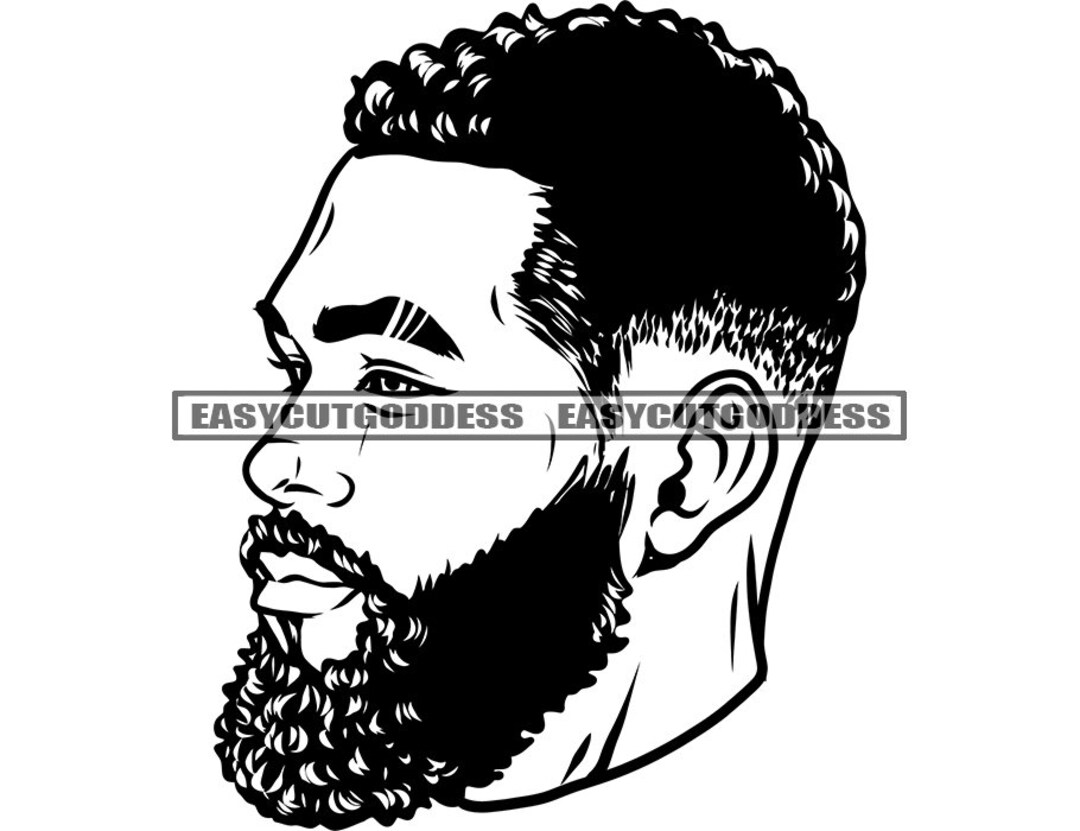 African American Black Man Bearded Beard Head Barber Mustache Male ...