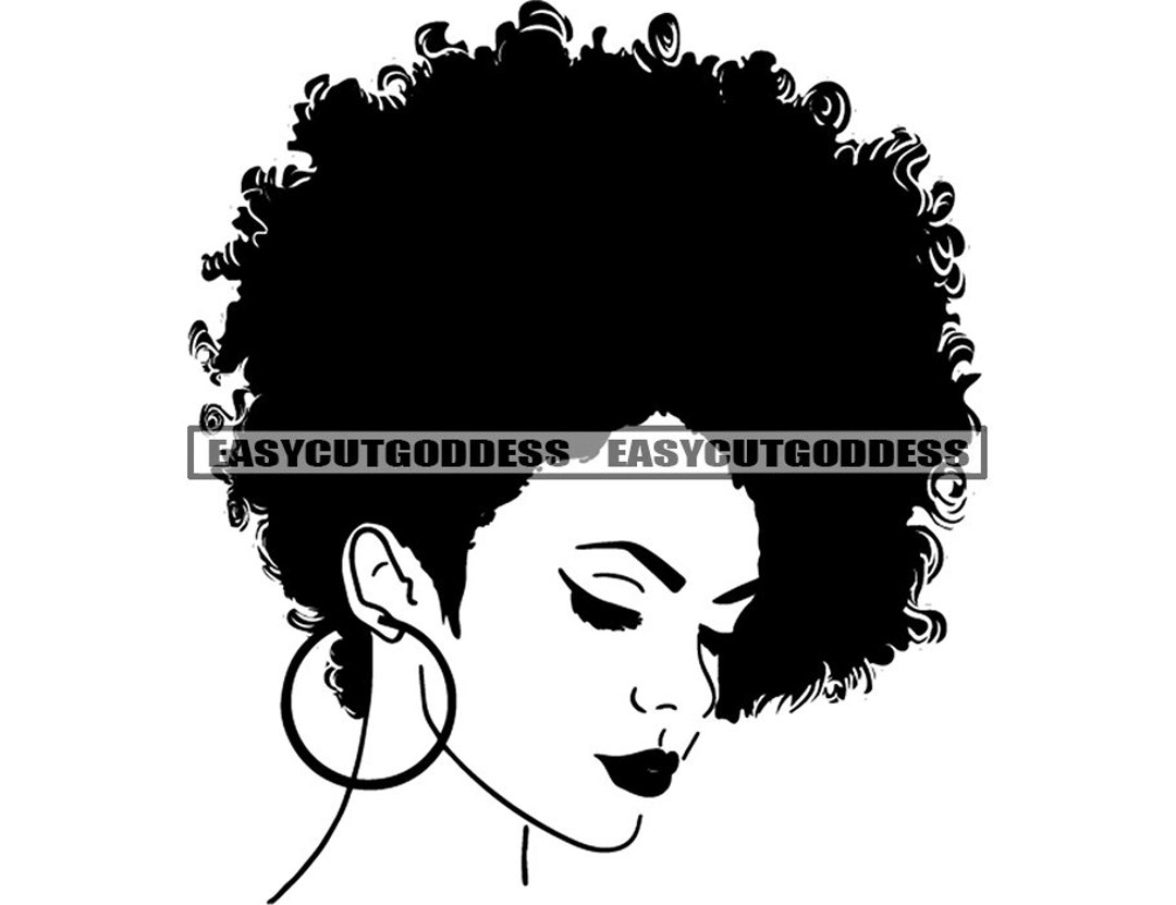 Melanin Woman Female Face Mohawk Hairstyles Hoop Earrings Make up Short ...