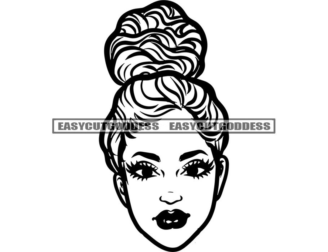 Caucasian Beautiful Woman Face Portrait Messy Bun Hairstyle Updo Long ...