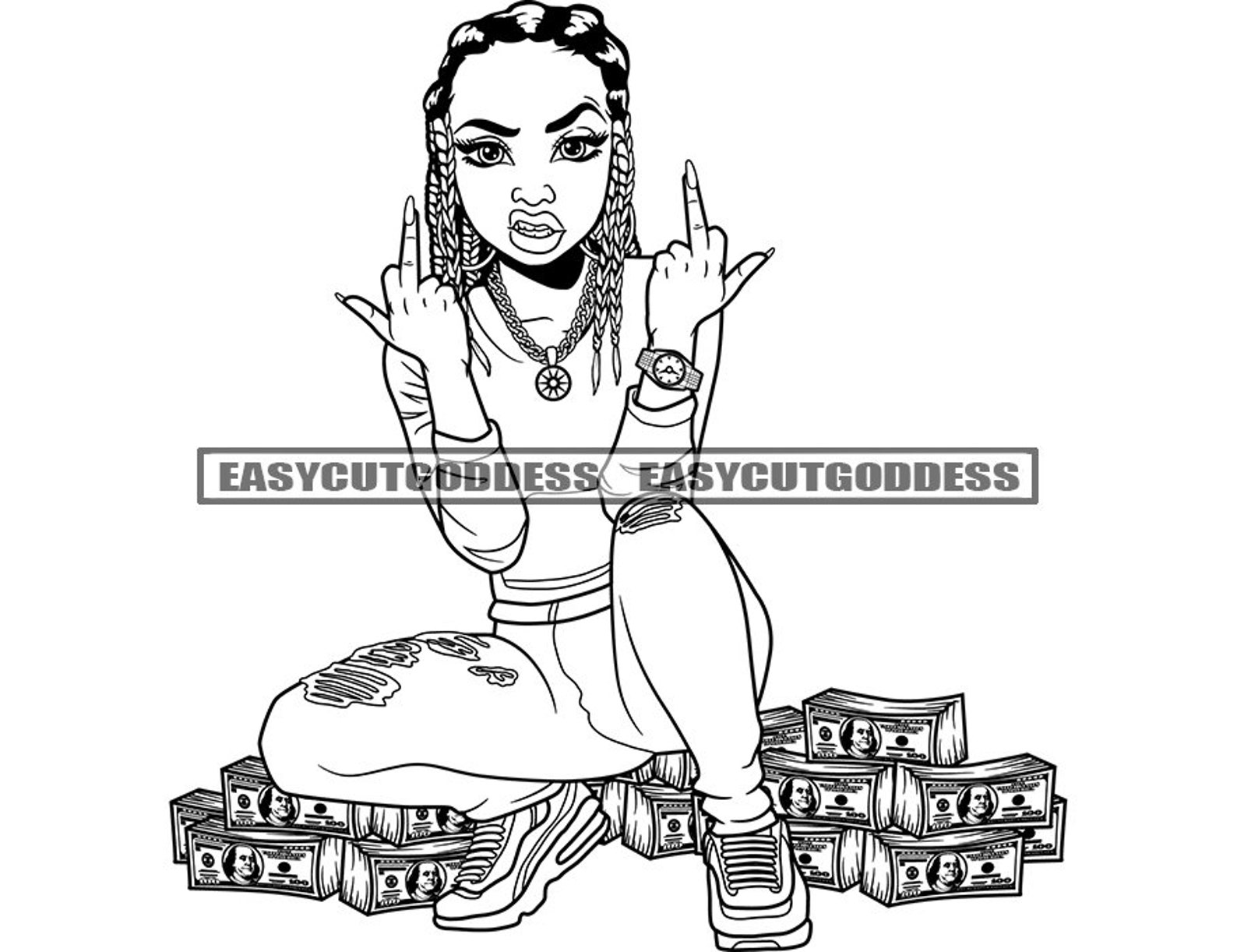 Gangster Melanin Woman Middle Finger Dope Street Ghetto Girl Money ...
