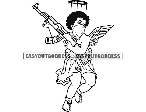 Baby Boy Afro Gangster Angel Carrying Handgun Riffle Weapon - Etsy